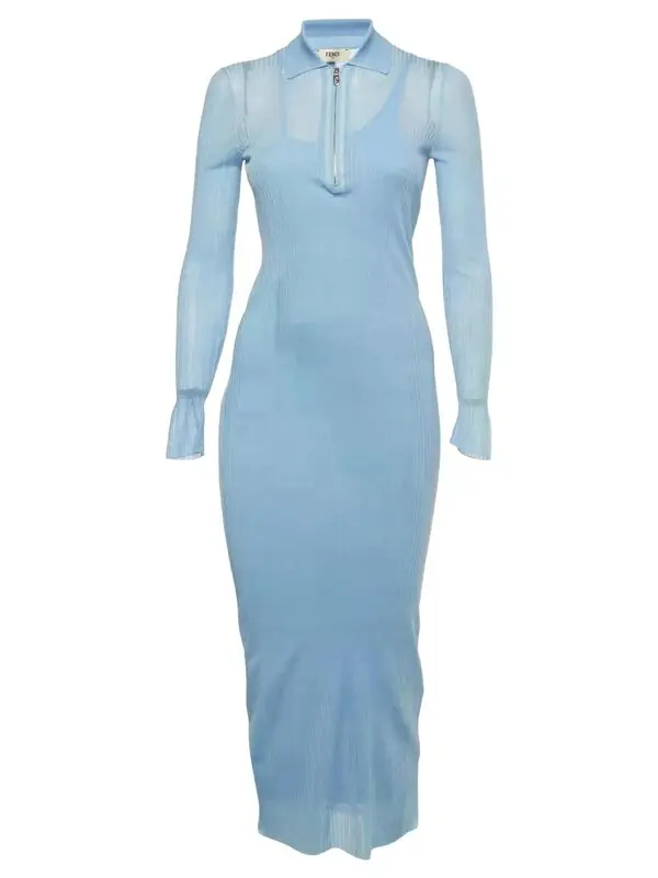 Fendi Ribbed Zip-front Dress - Blue