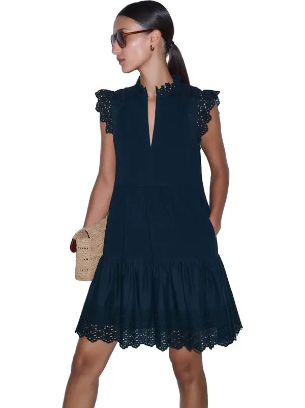 ME+EM Broderie Trim Short Swing Dress - Navy