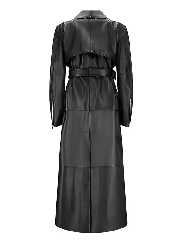 Sportmax Belted Leather Coat - Black