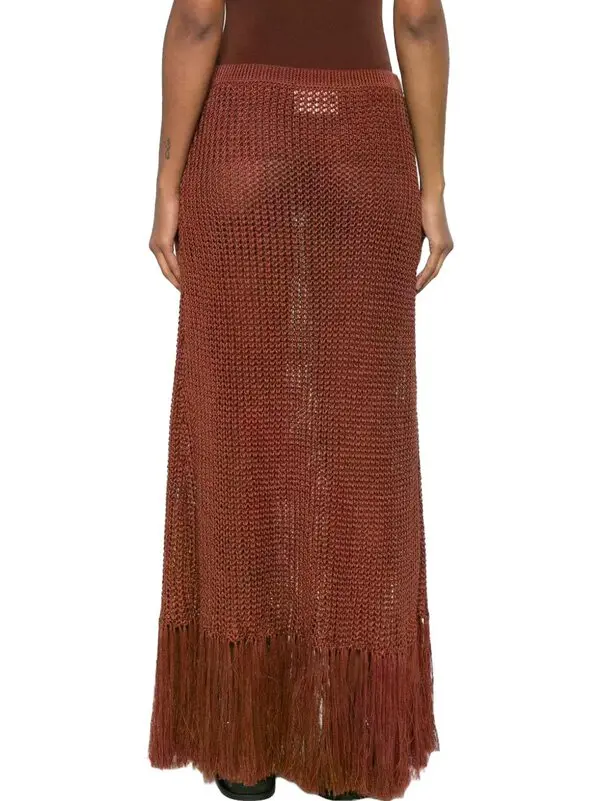 Plan C Open-knit Maxi Skirt With Fringe Trim - Brown