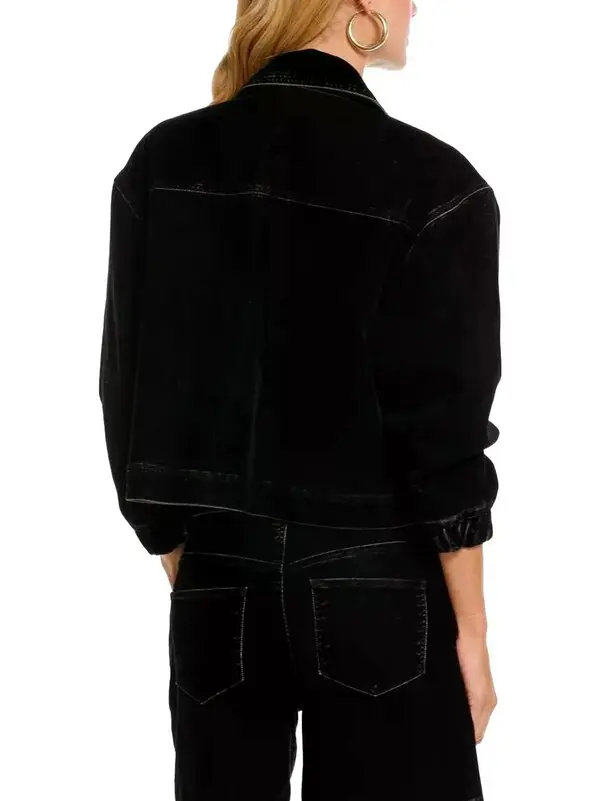 Agua Bendita Rosel Floral-applique Denim Jacket - Black