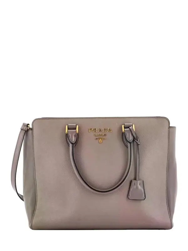 Prada Saffiano Leather Convertible Tote Bag - Grey