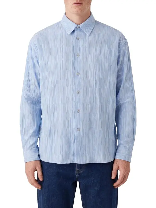 COOR Pleated Cotton Blend Shirt - Gnawed Blue