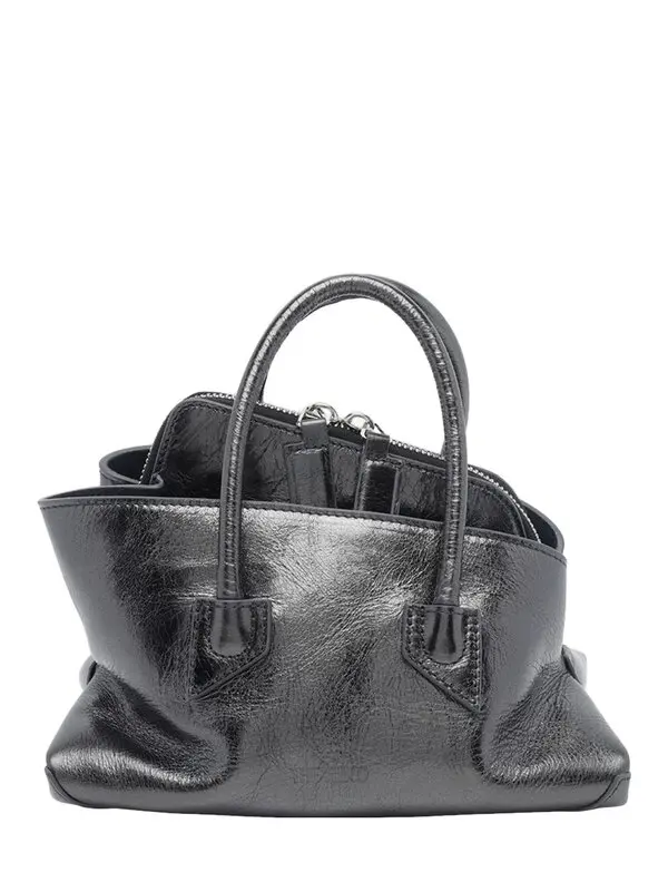 Attico La Passeggiata Mini Crackled Leather Bag With Removable Strap - Grey