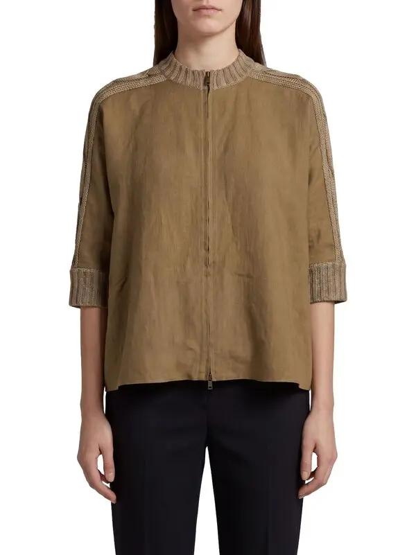 Max Mara Zip-up Sweater With Ribbed Accents - Beige