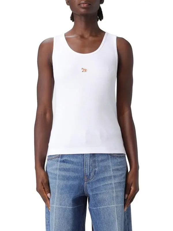 Maison Kitsuné Ribbed Tank Top With Embroidered Fox Logo - White