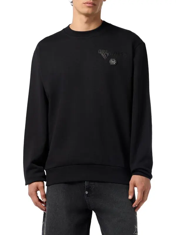Philipp Plein Cotton Sweatshirt With Hexagon Logo Detail - Black