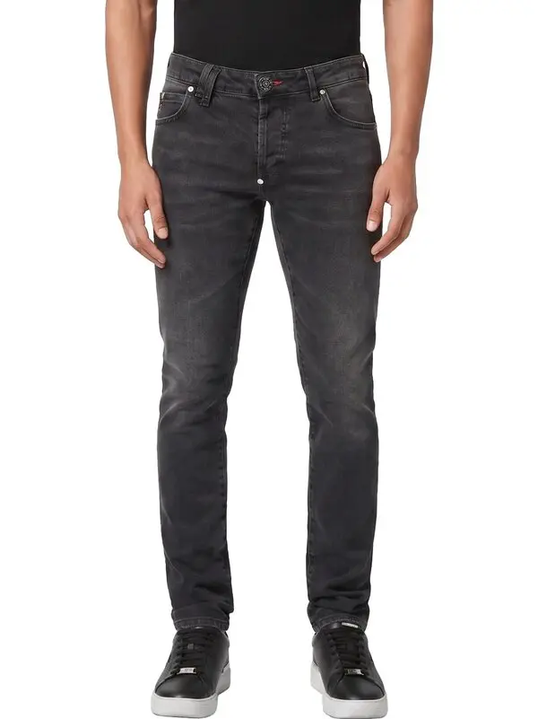 Philipp Plein Slim Fit Skull Print Jeans - Black