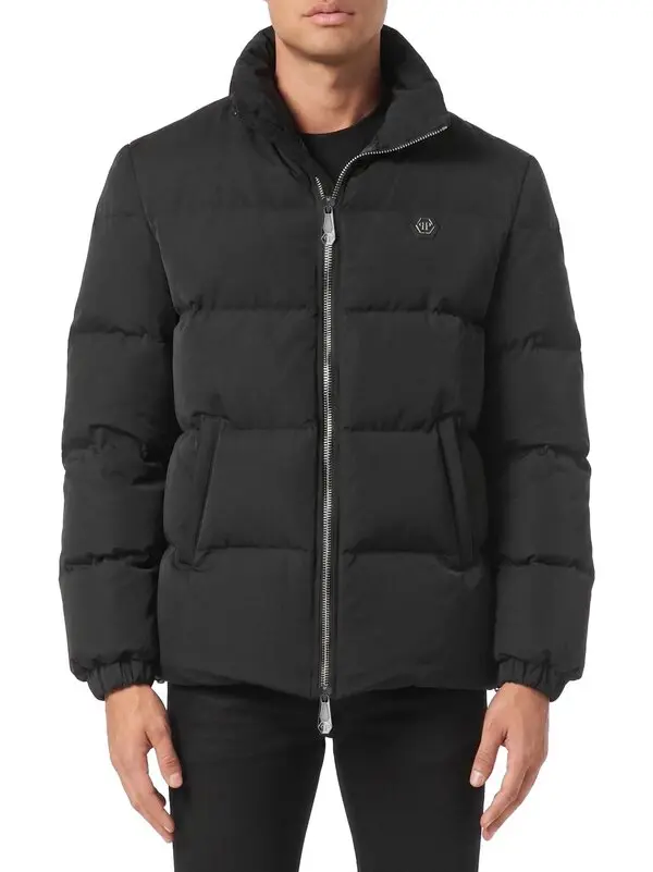 Philipp Plein Quilted Down Jacket With Logo - Black