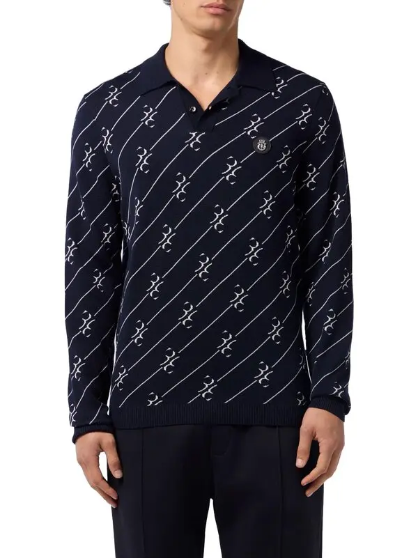 BILLIONAIRE Merino Wool And Silk Polo Shirt With Logo - Navy