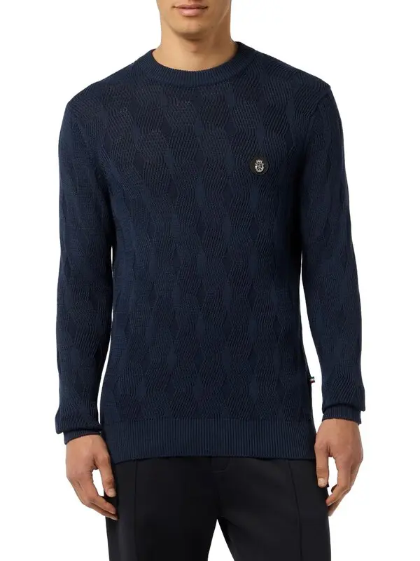 BILLIONAIRE Crewneck Sweater In Cotton And Silk Blend - Navy