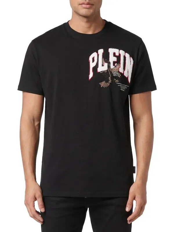 Philipp Plein Cotton T-shirt With Embroidered Logo - Black