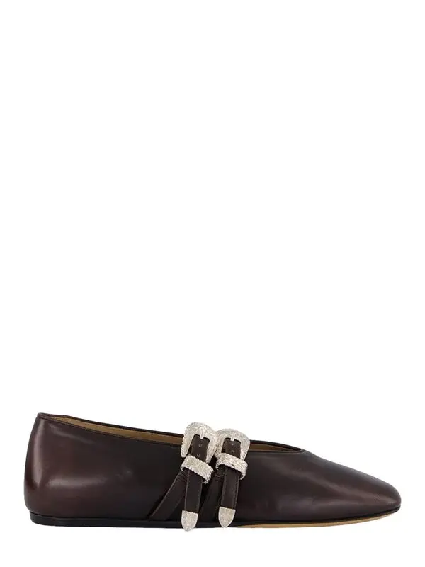Le Monde Beryl Leather Ballerina Flats With Buckle Detail - Brown