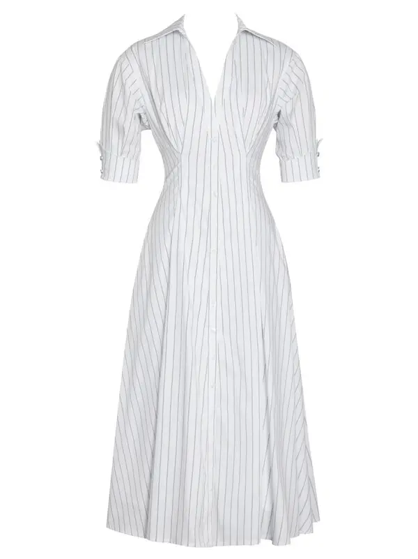 MISS CIRCLE NEW YORK Palina Pinstripe Cotton Poplin Midi Shirt Dress - Black/white