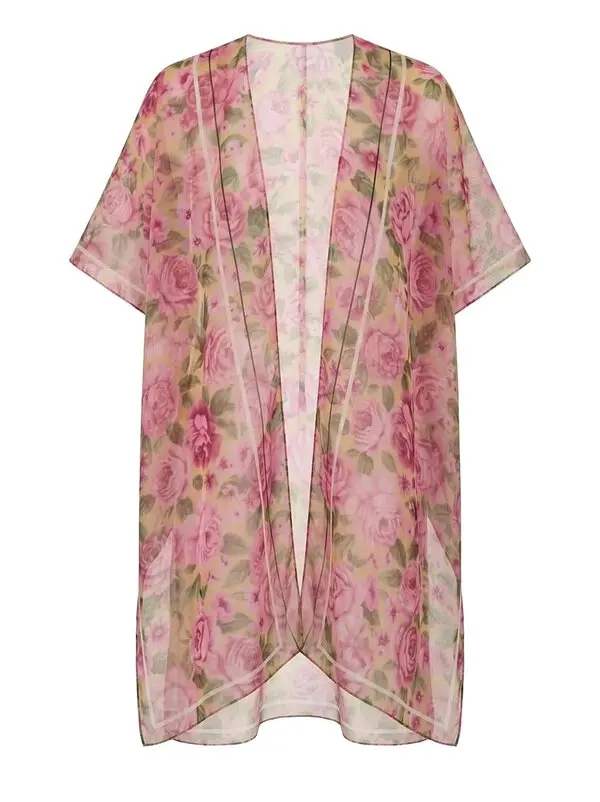JAMES LAKELAND Rose Print Sheer Kaftan - Pink