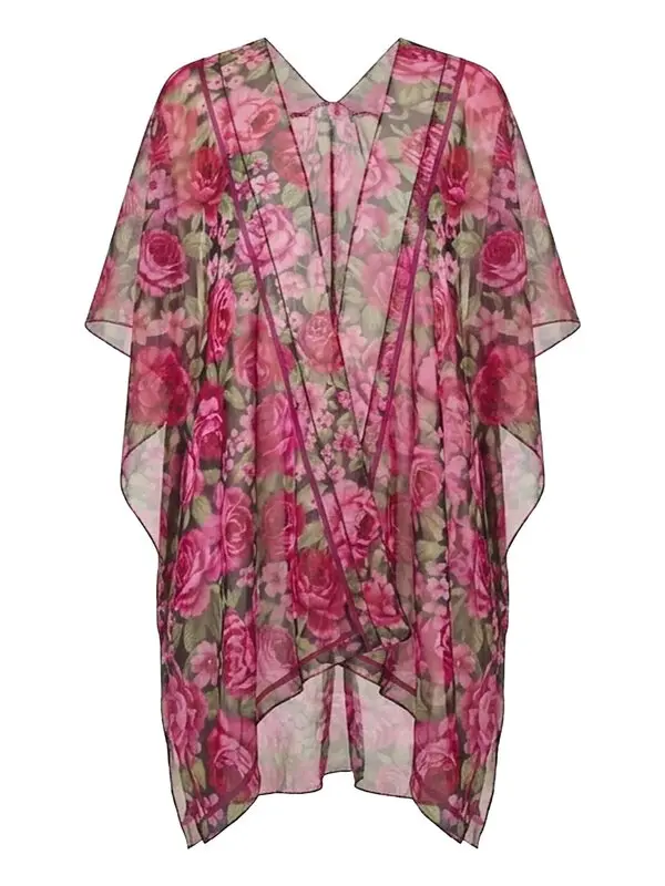 JAMES LAKELAND Rose Print Sheer Kaftan - Black