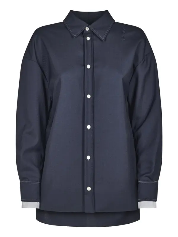 Marni Layered Shirt With Lapel Collar And Curved Hem - Blue
