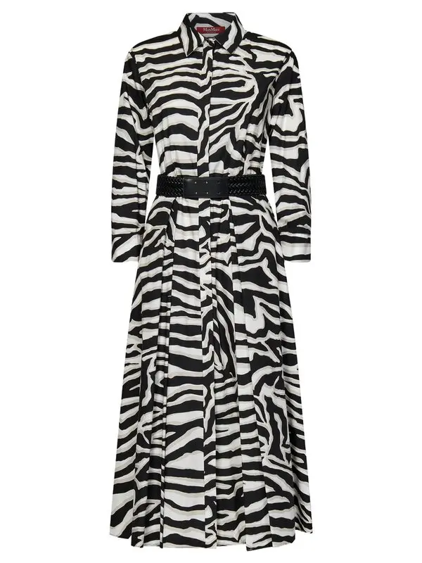 Max Mara Zebra Print Long Sleeve Shirt Dress - Black