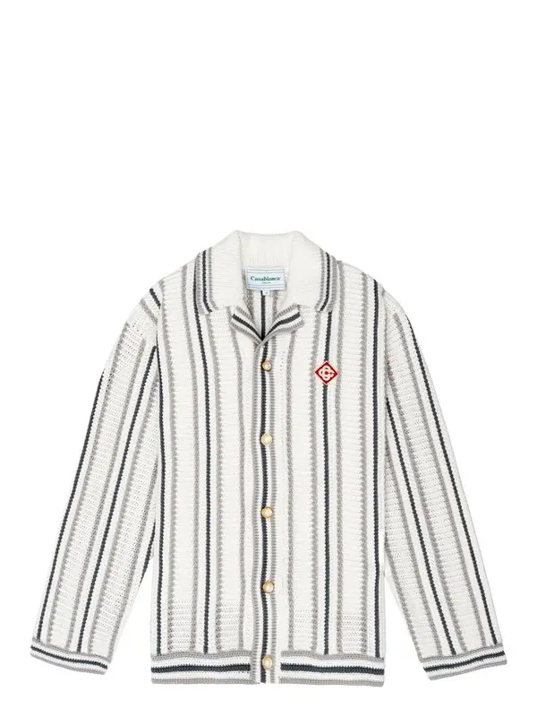 Casablanca Crochet Striped Cardigan - Off White