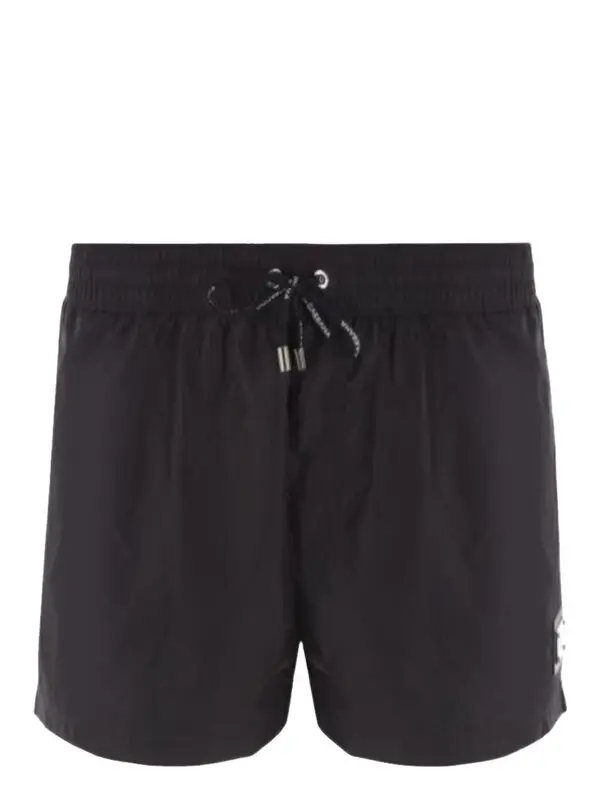 Dolce & Gabbana Logo Plaque Drawstring Swim Shorts - Black