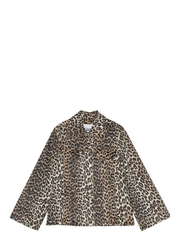 GANNI Animal Print Denim Jacket - Leopard