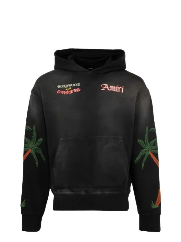 Amiri Long Sleeve Hooded Sweatshirt With Graphics - Black