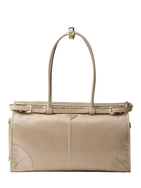 Prada Large Leather Handbag With Top Handles And Shoulder Strap - Brown