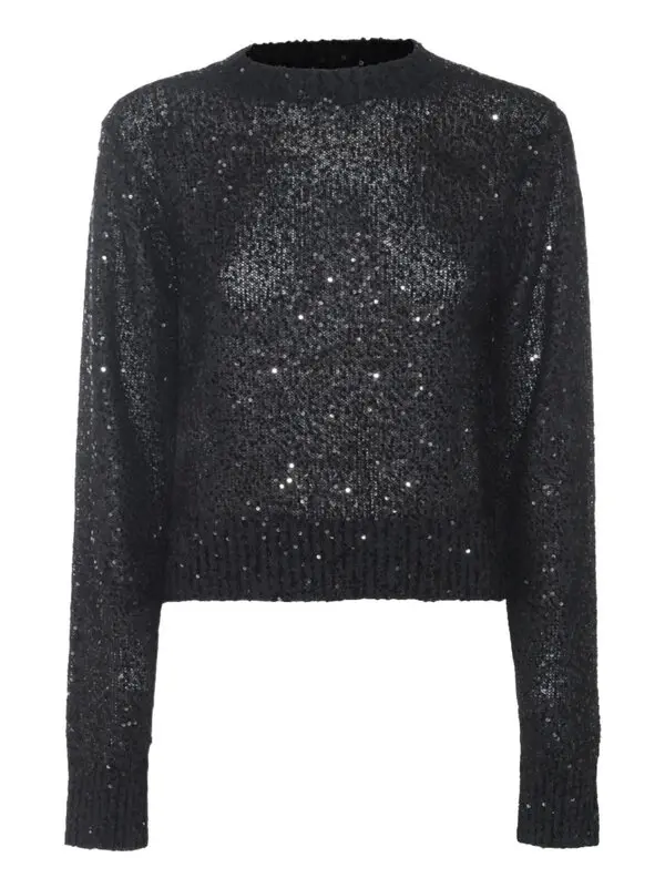 Brunello Cucinelli Sequined Long Sleeve Sweater - Black