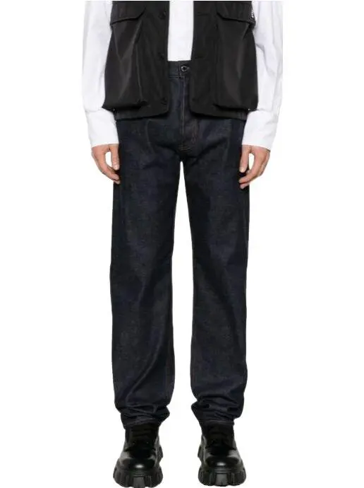 Prada Logo Patch Straight Leg Jeans - Navy Blue
