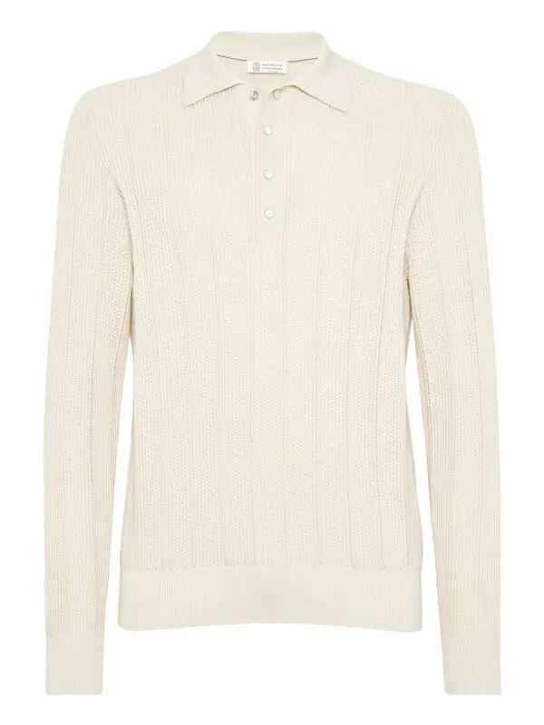 Brunello Cucinelli Perforated Cotton Polo Shirt - Brown