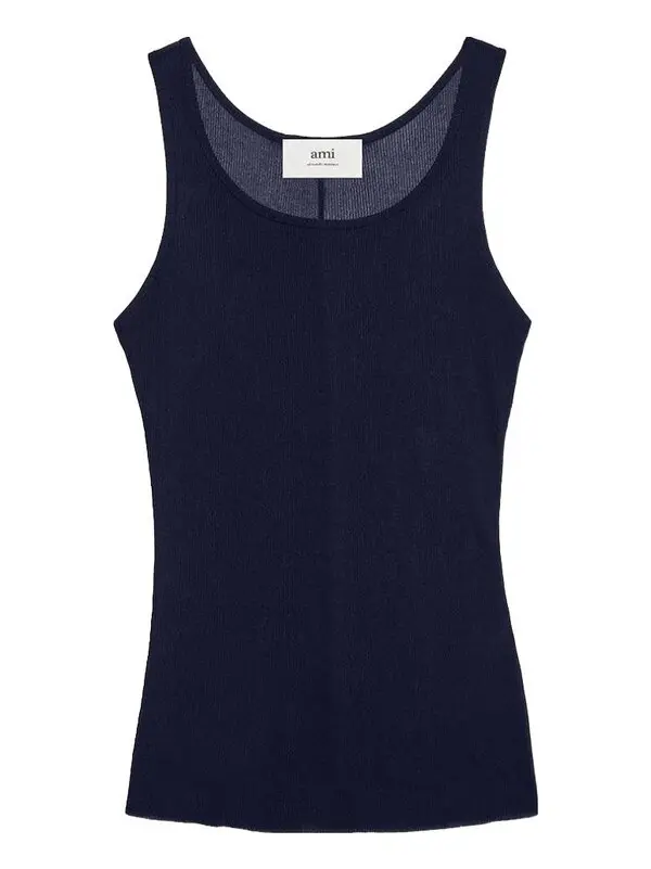 Ami Ribbed Crewneck Sleeveless Tank - Blue