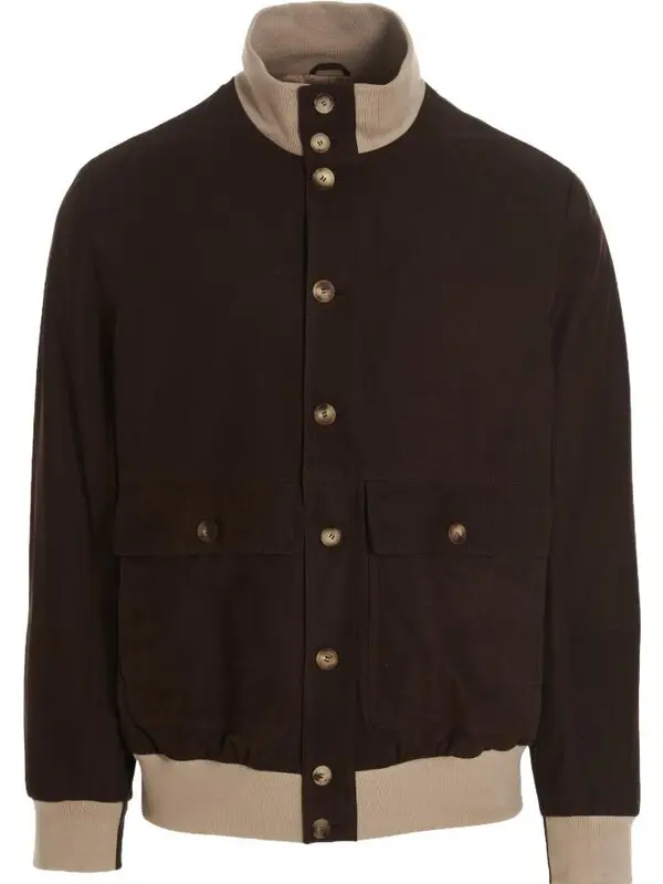 Brunello Cucinelli Buttoned Long-sleeved Bomber Jacket - Black
