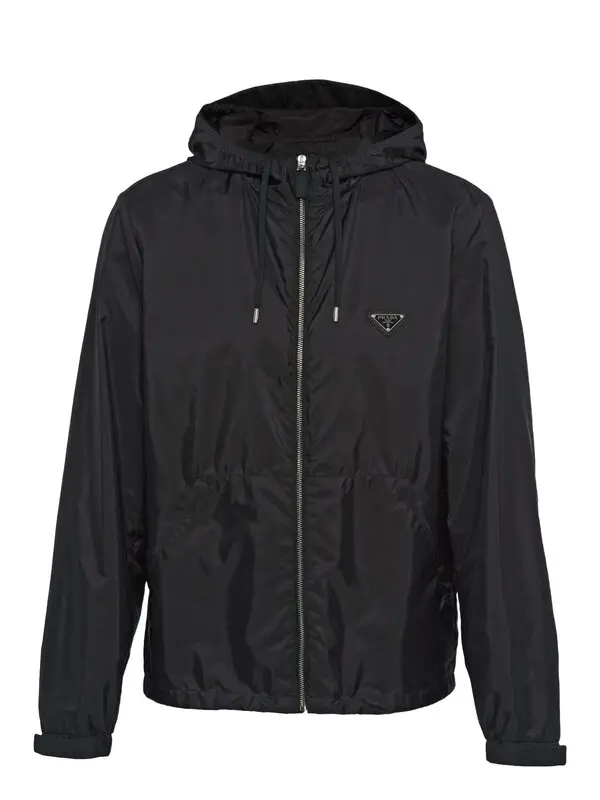 Prada Logo Plaque Zip-up Hooded Jacket - Black