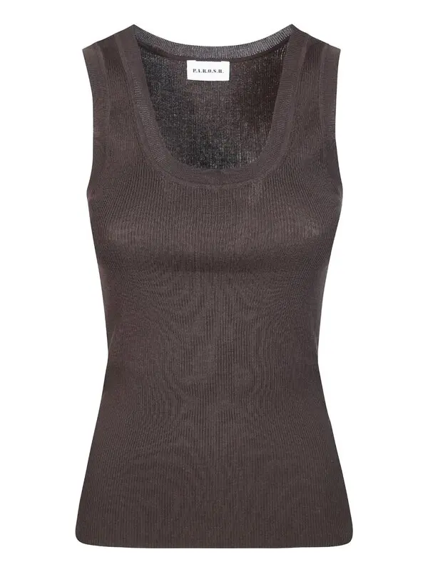 P.a.r.o.s.h Ribbed U-neck Tank Top - Black