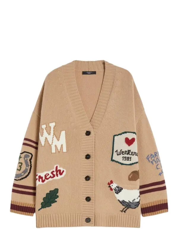 Max Mara Belgio Knitted Oversized Cardigan With Graphic Print - Nude