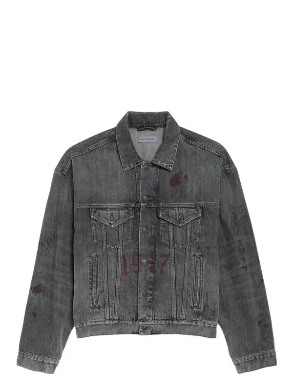 Balenciaga Graffiti Denim Jacket - Dark Gray