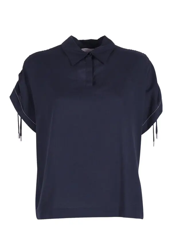Peserico Short Sleeve Drawstring Cuff Blouse - Black