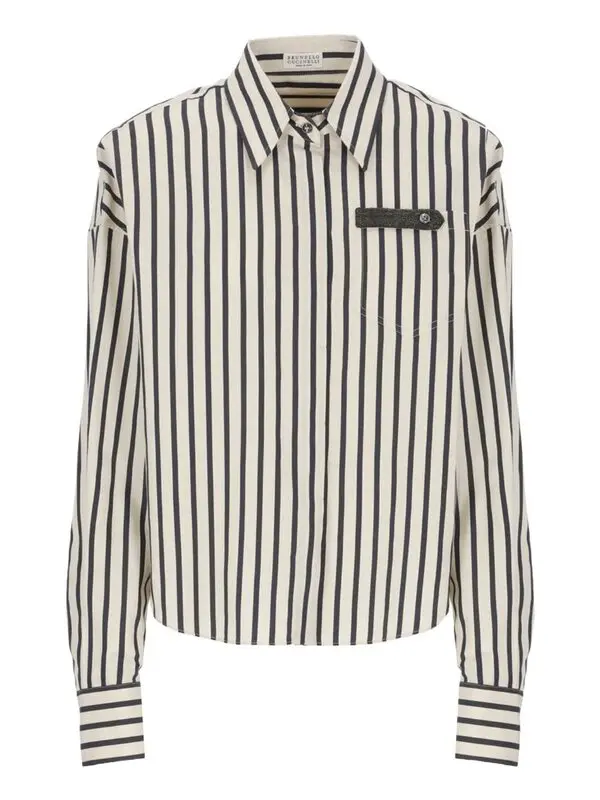 Brunello Cucinelli Striped Long Sleeve Shirt - White