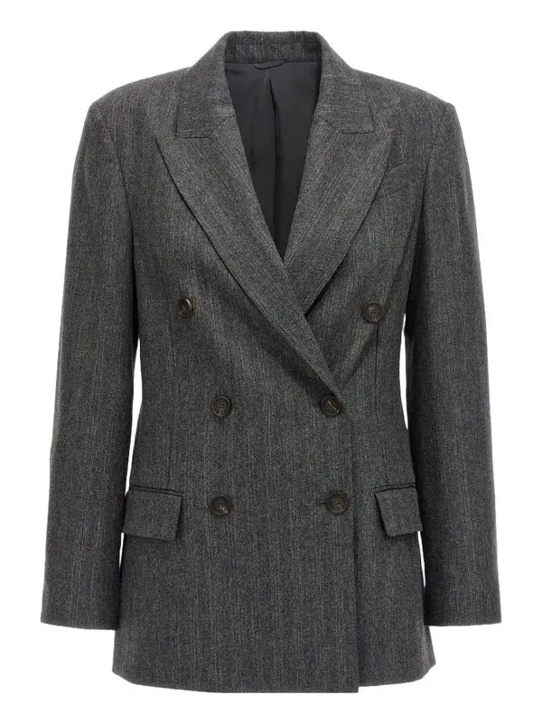 Brunello Cucinelli Striped Double-breasted Blazer - Black