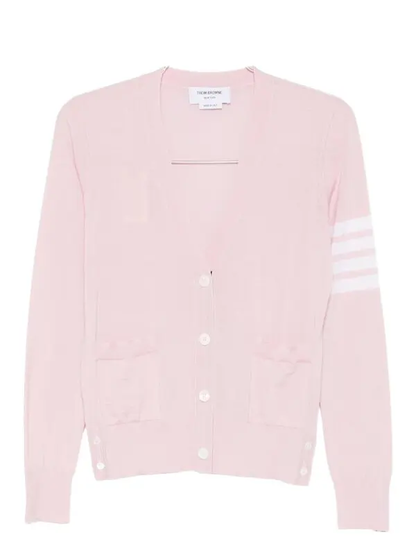 Thom Browne Pink V-neck Cardigan With Striped Details And Pockets - Light Pink