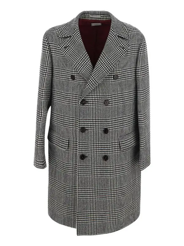 Brunello Cucinelli Long-sleeved Double-breasted Checked Coat - Gray