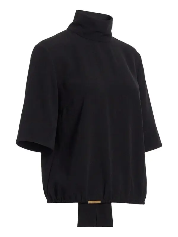 Gucci Silk Crêpe De Chine Top With Ruched Waist And Neck Bow - Black