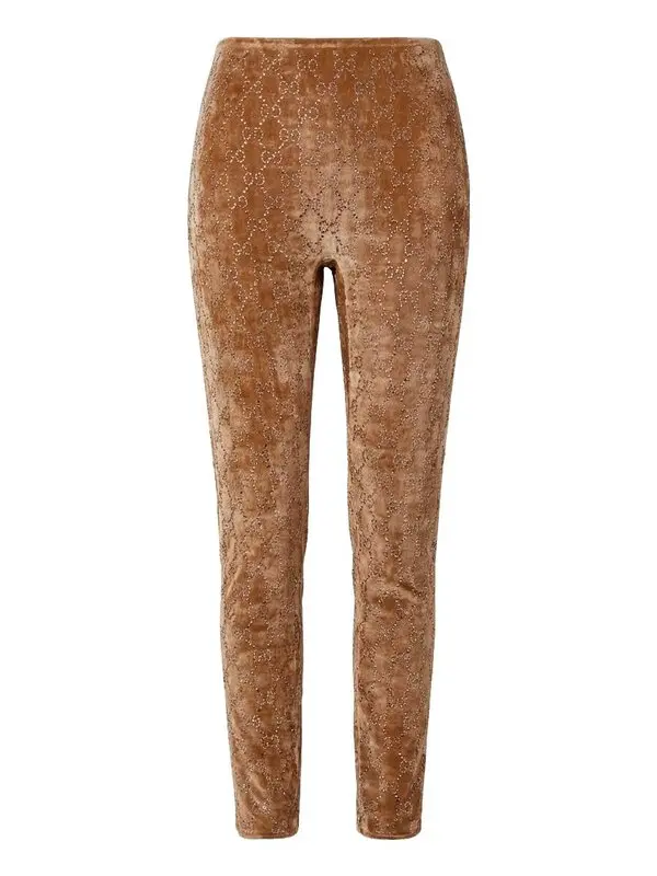 Gucci Monogrammed Velvet Trousers - Brown