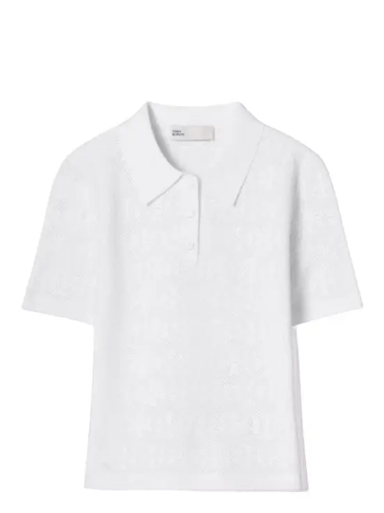 Tory Burch Pointelle Viscose Polo - White