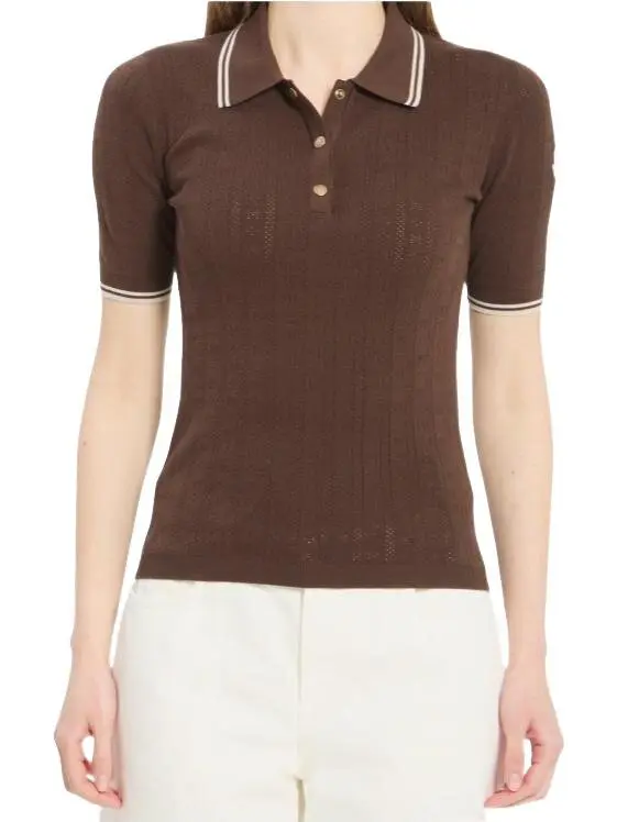 Moncler Knitted Polo Shirt With Lapel Neck - Brown