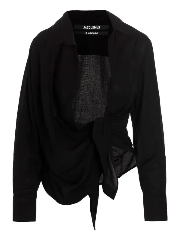 Jacquemus Deep Neckline Knot Detail Blouse - Black