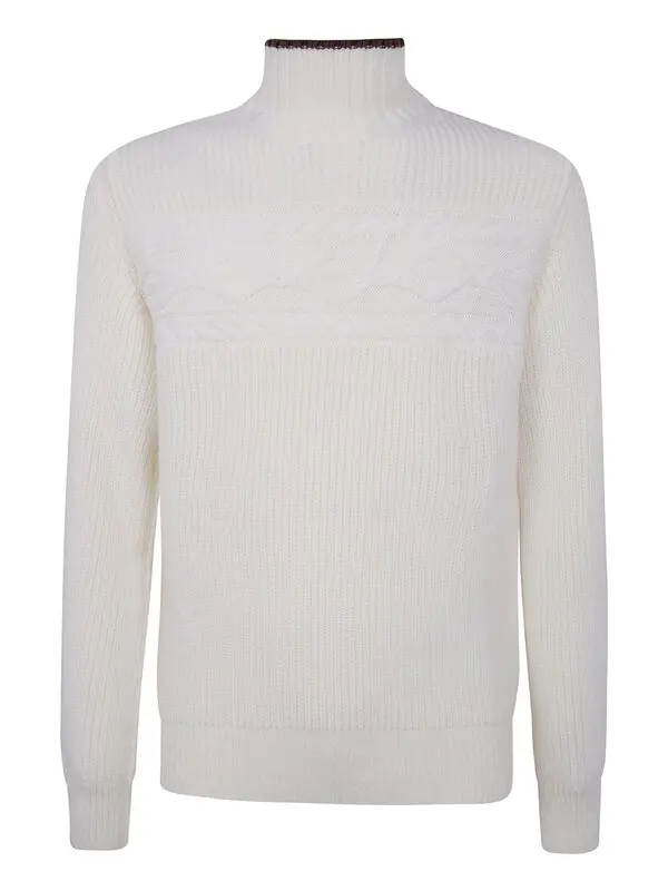 Zegna High Neck Knitted Jumper - White