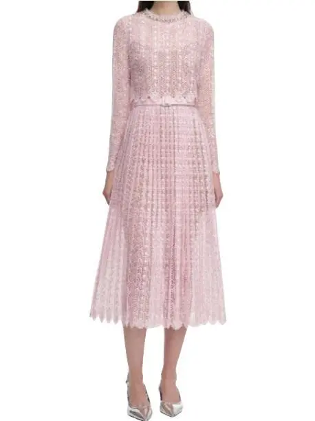 SELF-PORTRAIT Lace Midi Dress - Pink