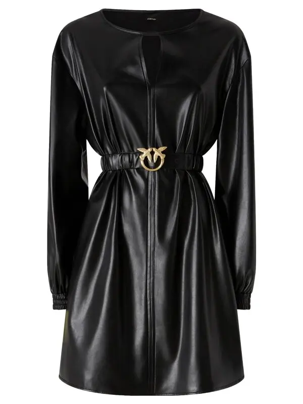 Pinko Cut-out Detailed Crewneck Short Dress With Long Sleeves - Black