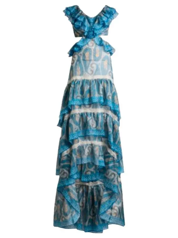 Etro Ruffled Paisley Maxi Dress - Blue